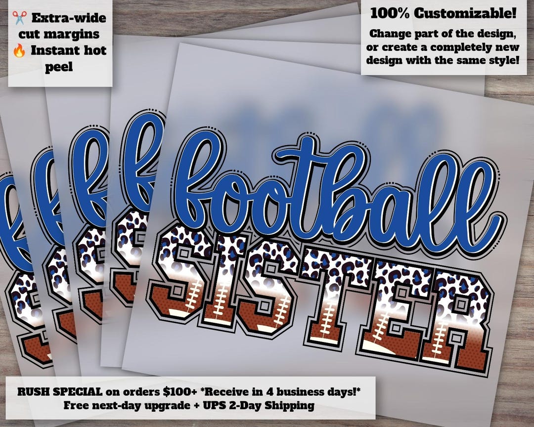 Royal Blue Leopard Football Sister Design, Ready to Press Heat Transfer ...