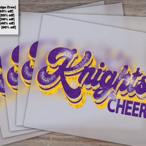 Knights Cheer Team Design in Retro Glam Ready-to-press DTF Heat ...