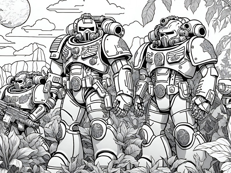 100 Digital Colouring Book: Space Marine Images, Colouring in Pages, All Ages Colouring ...
