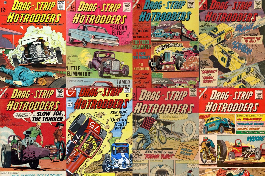 16 Drag-strip Hotrodders Digital Comics Bundle Classic Racing Comics ...