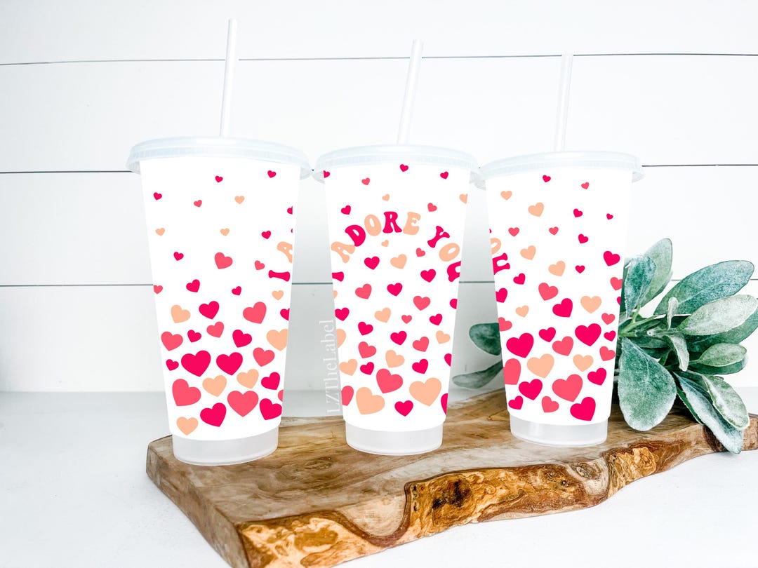 I Adore You Hearts Starbucks Style 24oz 710ml Cold Cup With Straw & Lid ...