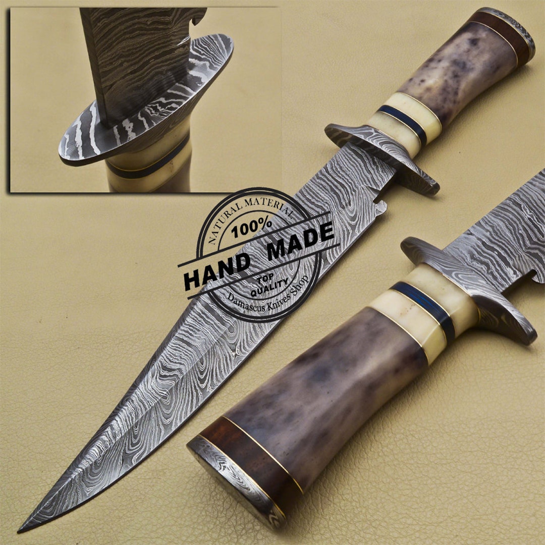 Clip Point Blade Damascus Bowie Knife Custom Handmade Damascus - Etsy