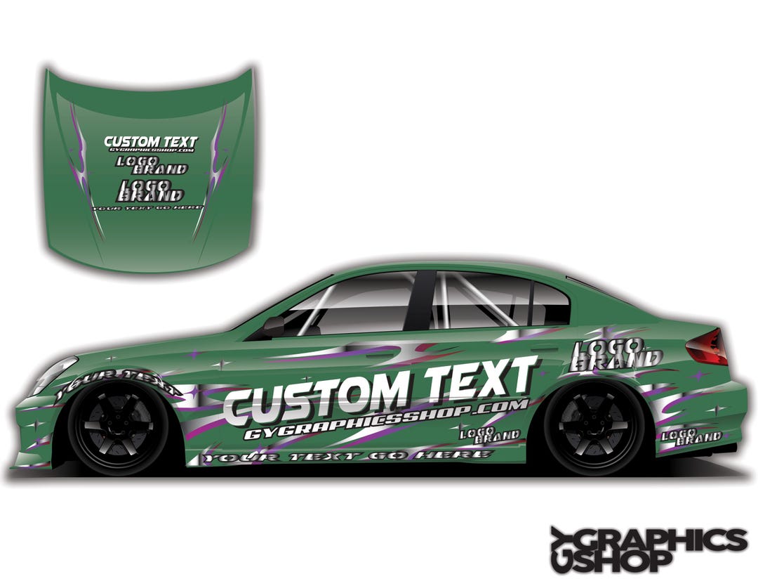 Custom Text + Hood Left and Right Sides Custom Racing Decals Drift ...
