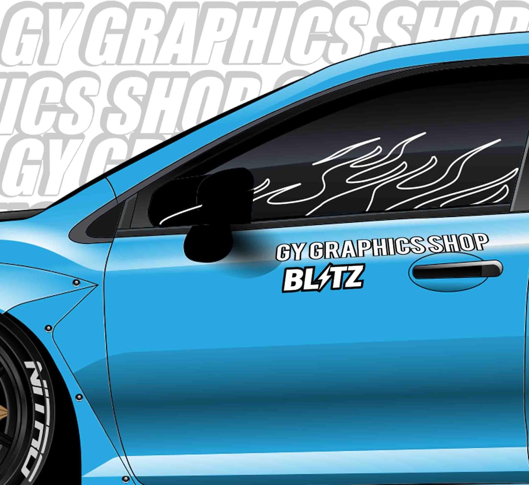 Window Flames Decal Outline Left and Right Sides Custom Racing Drift ...