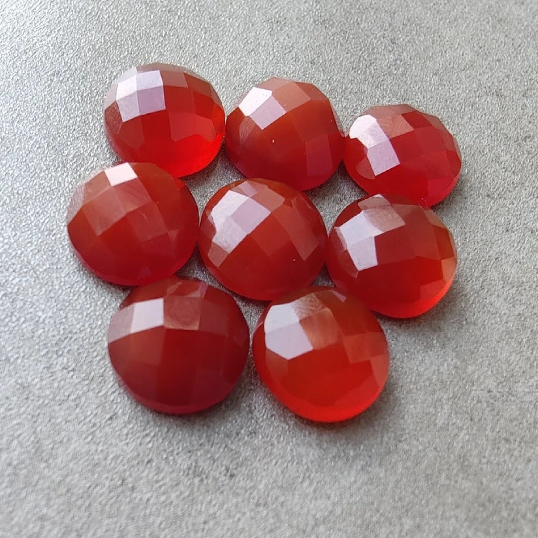 Natural Red Onyx Round Shape Checker Cut Flat Back Calibrated Wholesale ...