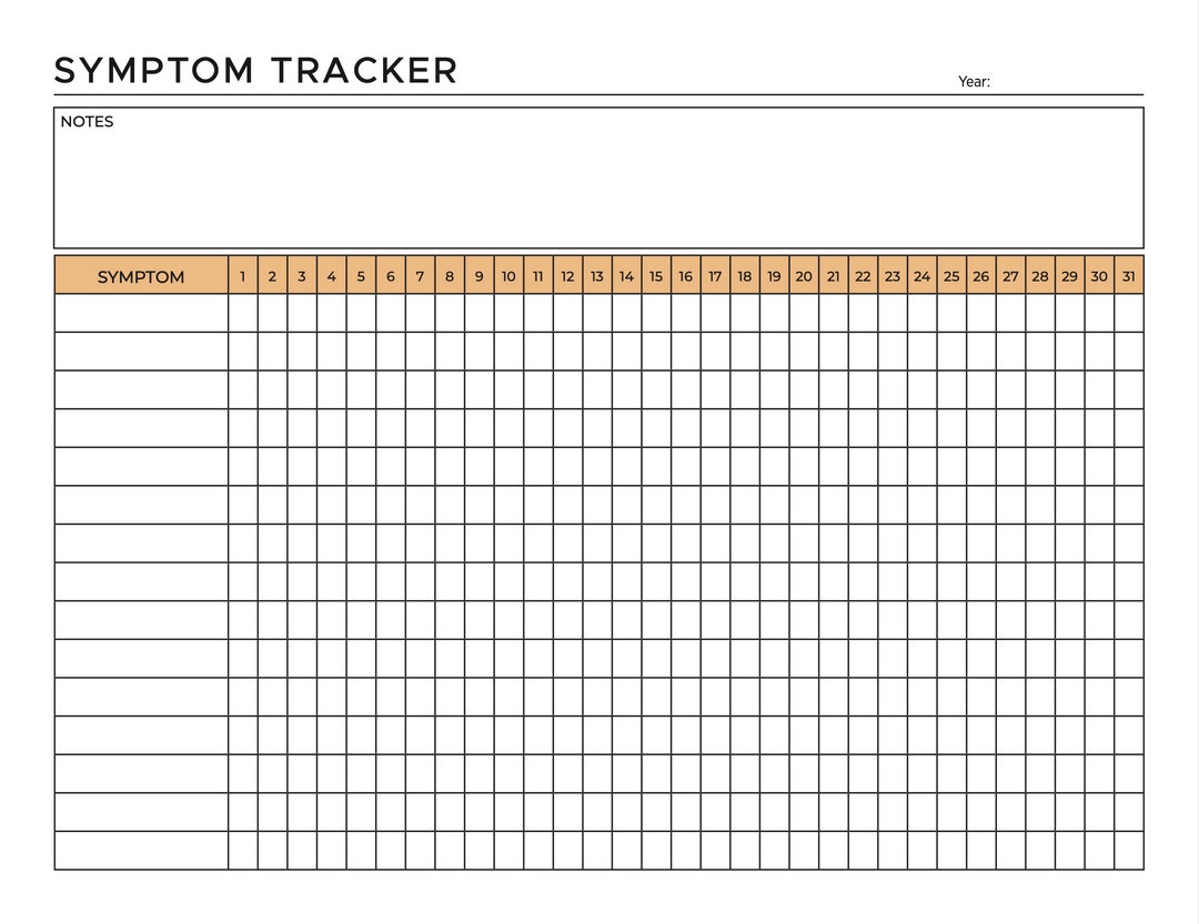 Printable Monthly Symptom Tracker Chart Monthly Symptom Frequency ...