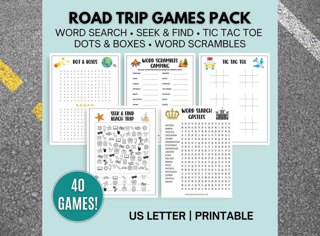 Printable Road Trip Games Mega Pack, 40 Games for Kids With Solutions ...