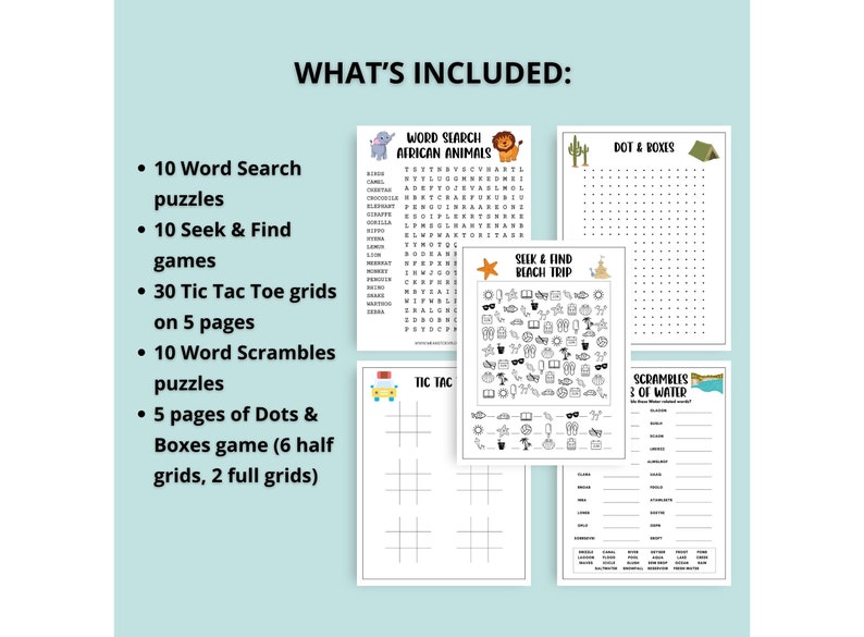 Printable Road Trip Games Mega Pack, 40 Games for Kids With Solutions ...