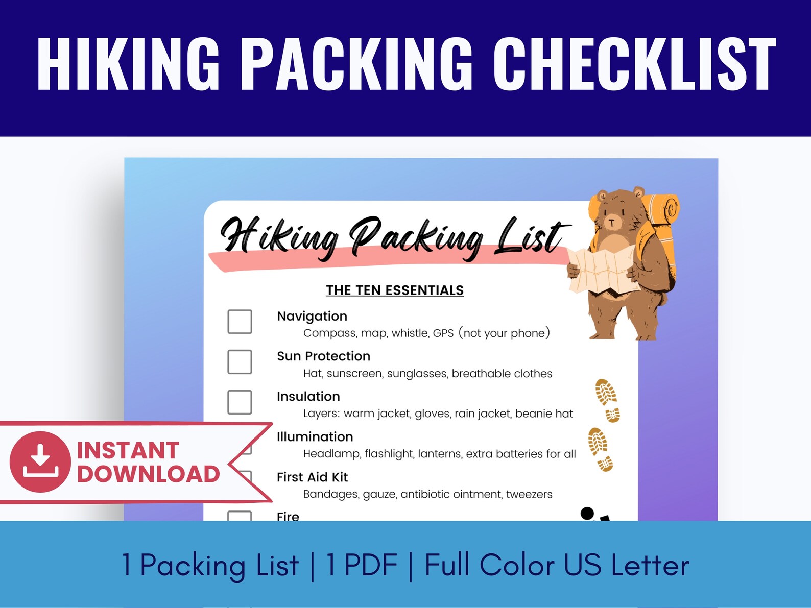 Hiking Packing List PDF, Printable Hiking Trip Packing Checklist ...