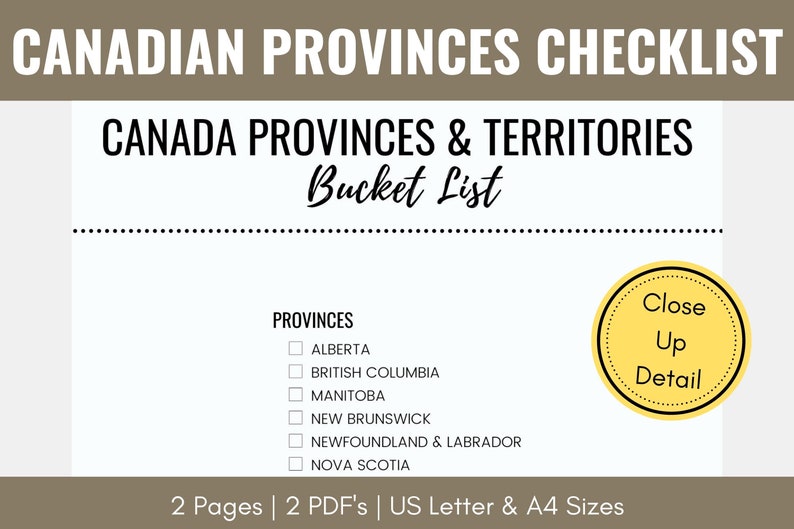 Canada Provinces Bucket List and Map PRINTABLE, Provinces & Territories ...
