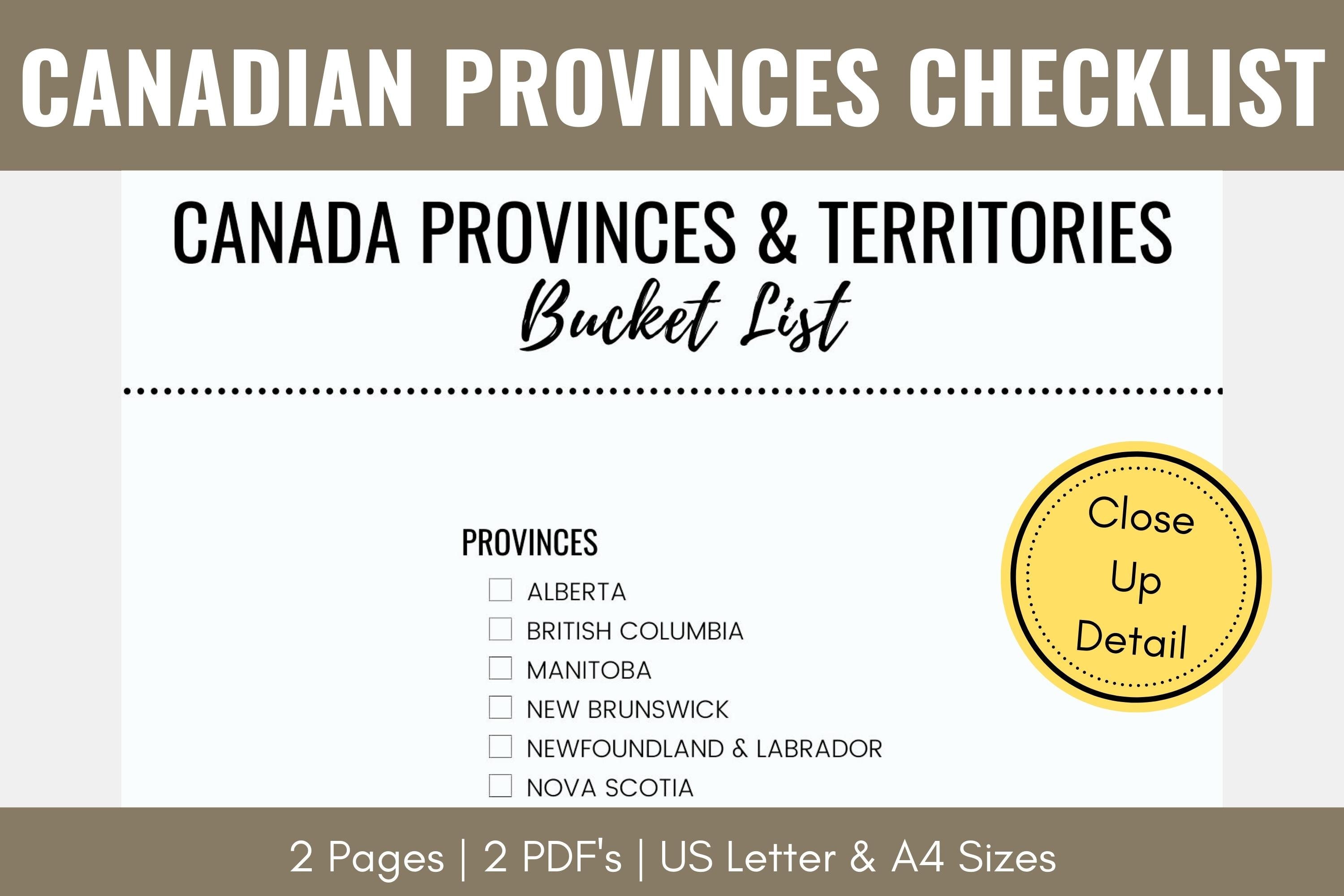 Canada Provinces Bucket List and Map PRINTABLE, Provinces & Territories ...