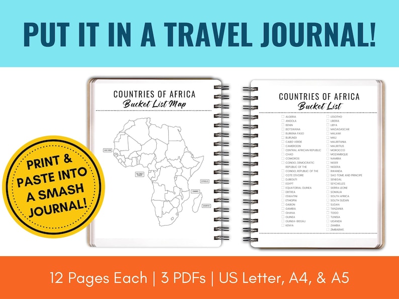 Countries of the World Bucket List Checklist & Map Bundle, 6 Printable ...