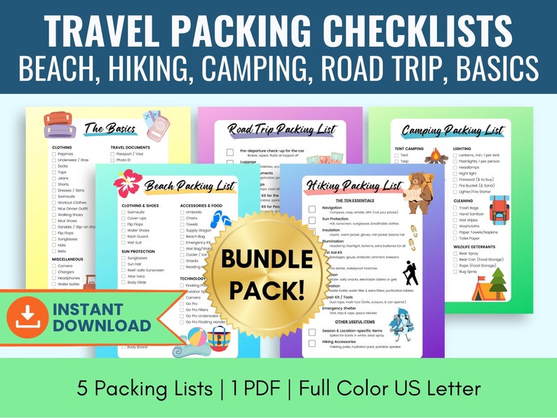 Ultimate Travel Packing List Printables, Includes Hiking, Camping ...