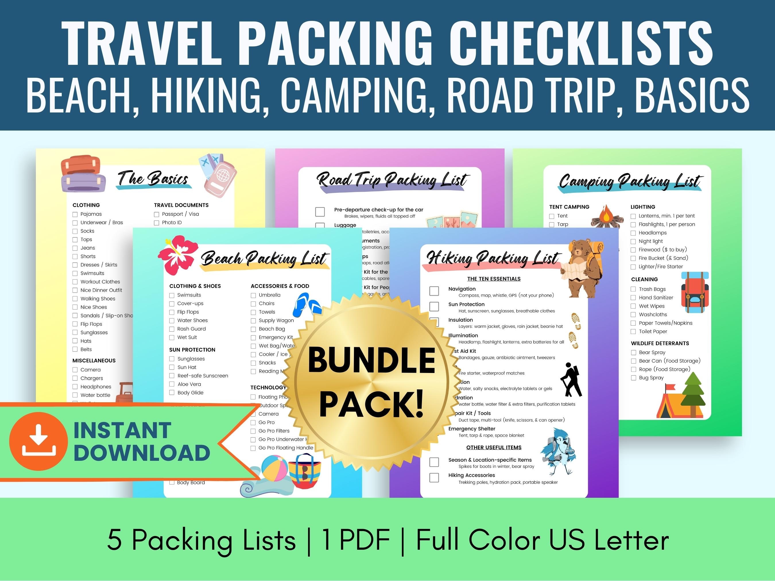 Ultimate Travel Packing List Printables, Includes Hiking, Camping ...