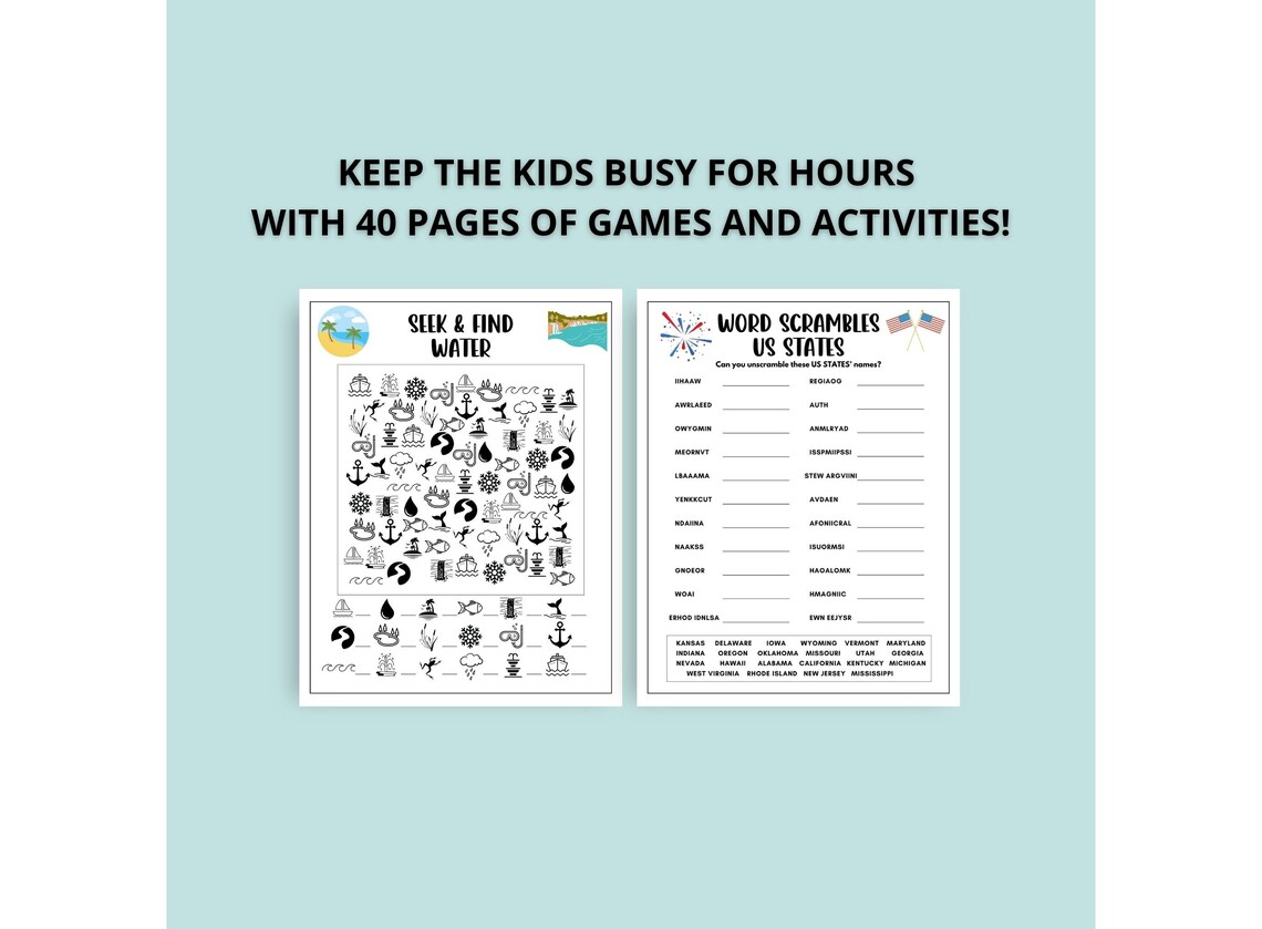 Printable Road Trip Games Mega Pack, 40 Games for Kids With Solutions ...