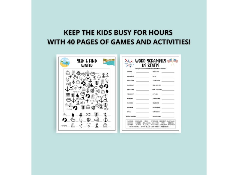 Printable Road Trip Games Mega Pack, 40 Games for Kids With Solutions ...