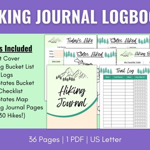 Hiking Journal Printable, Hiking Log PDF, Hiking Trail Bucket List ...