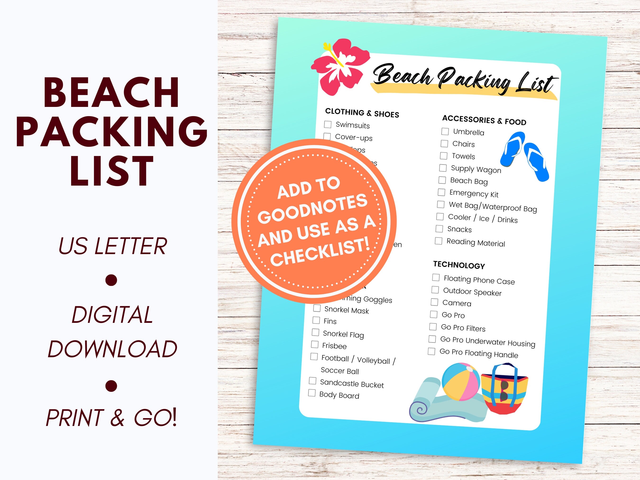Beach Packing List PDF, Printable Beach Trip Packing Checklist, Beach ...