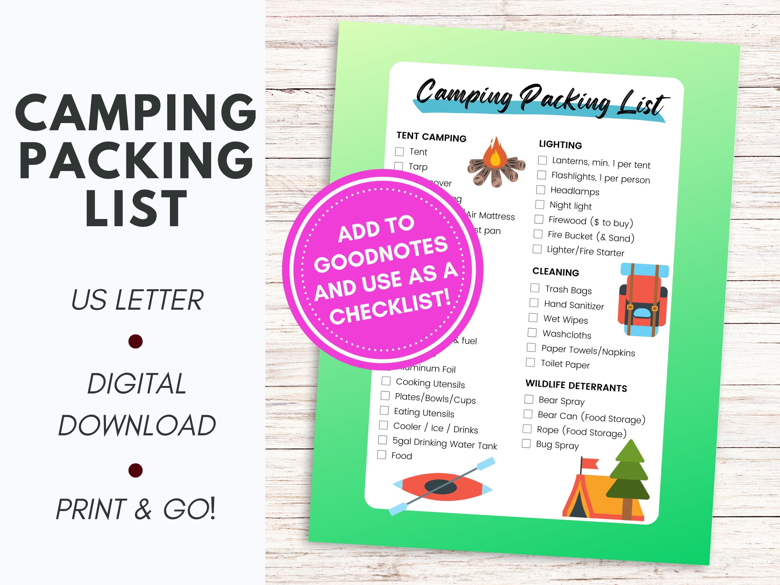 Camping Packing List PDF, Printable Camping Trip Packing Checklist ...