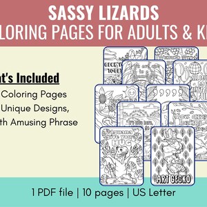 Sassy Lizards Adult Coloring Pages Printable Funny Adult - Etsy