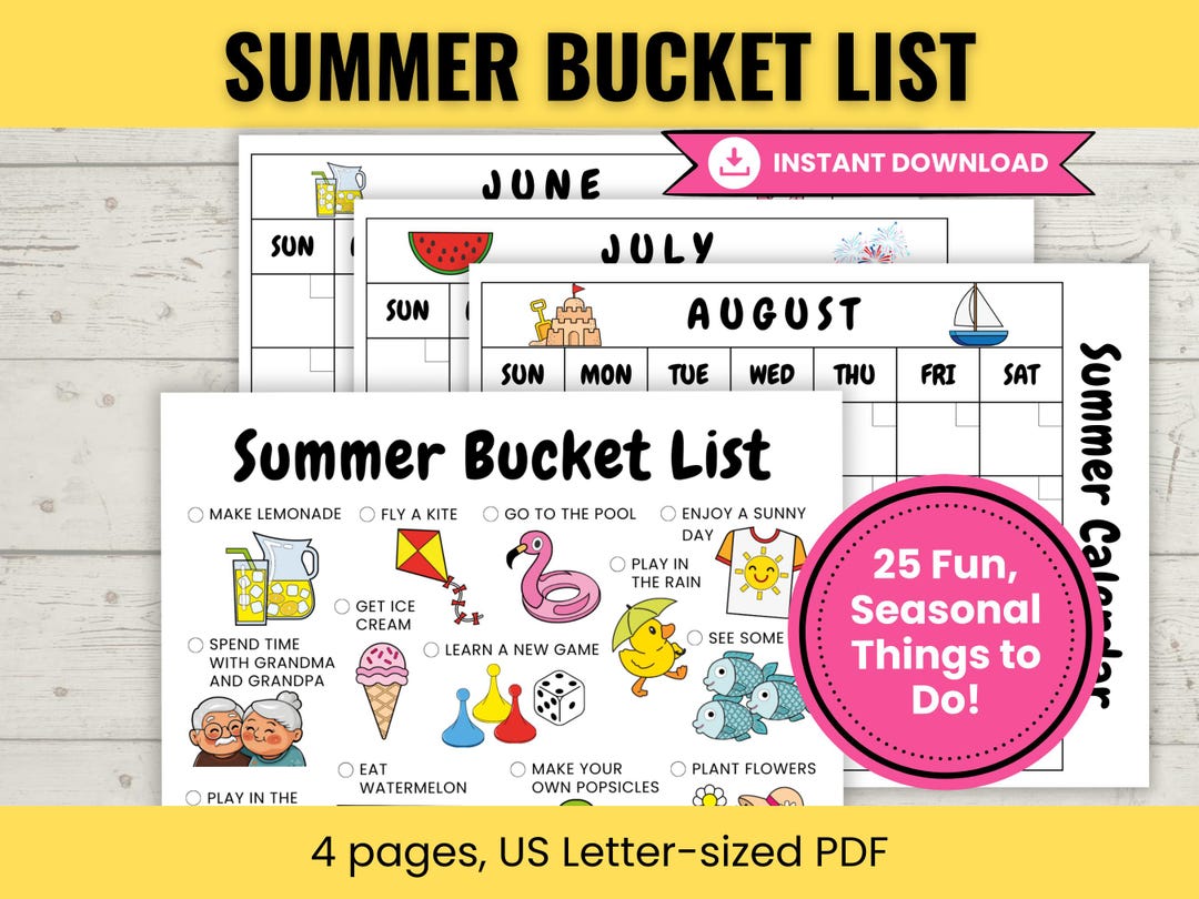 Summer Bucket List for Kids, Colorful Summer Checklist, Summer Break ...
