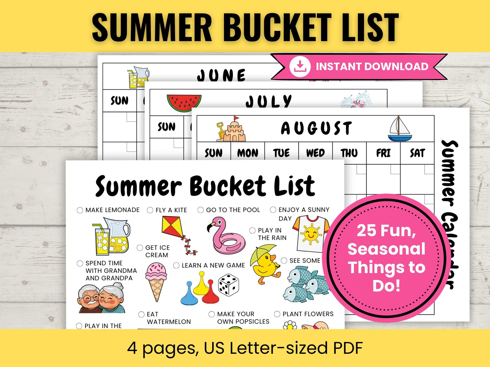 Summer Bucket List for Kids, Colorful Summer Checklist, Summer Break ...