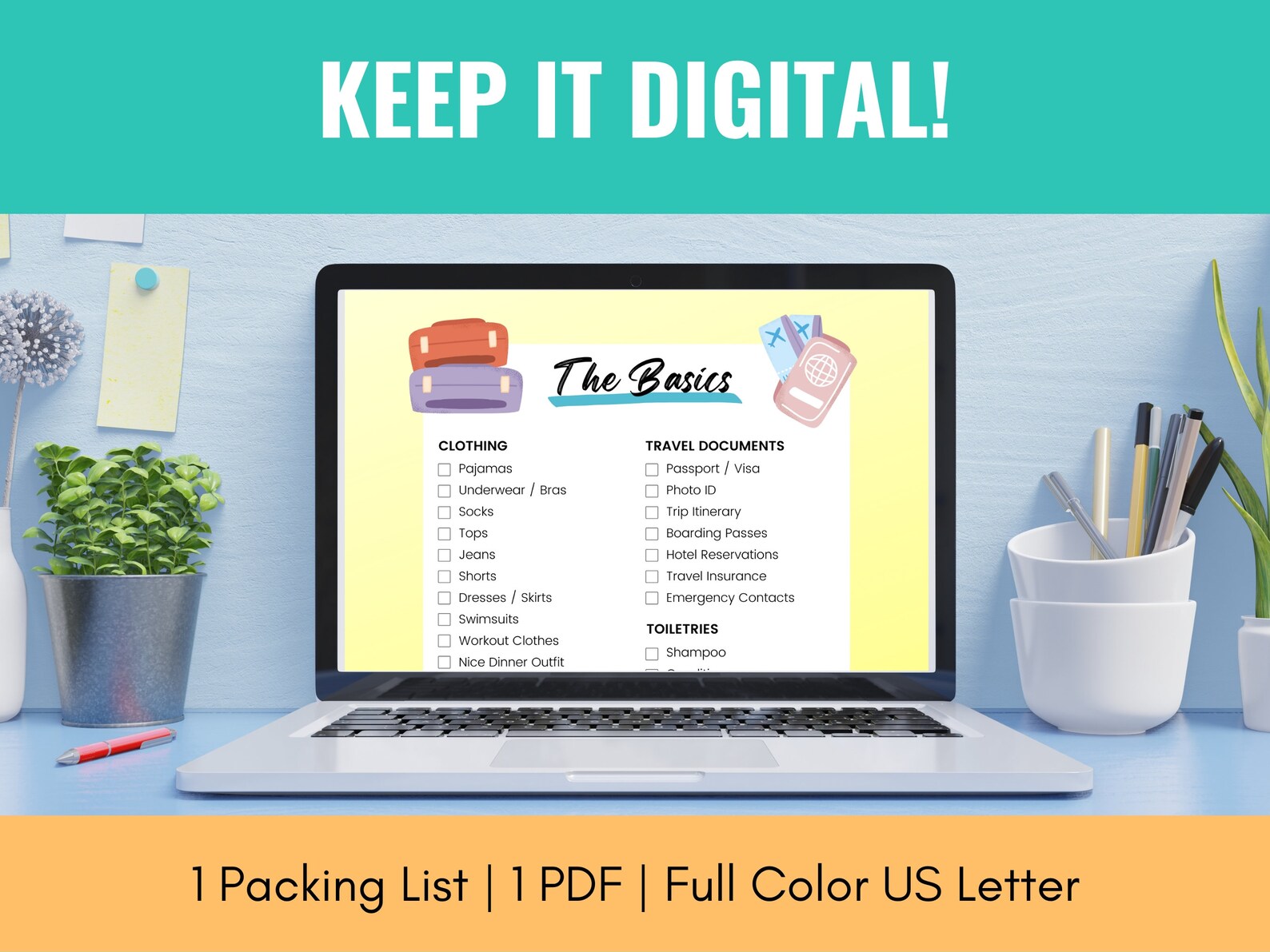 The Basics Travel Packing List PDF, Printable Packing Checklist, Digital Packing Checklist ...