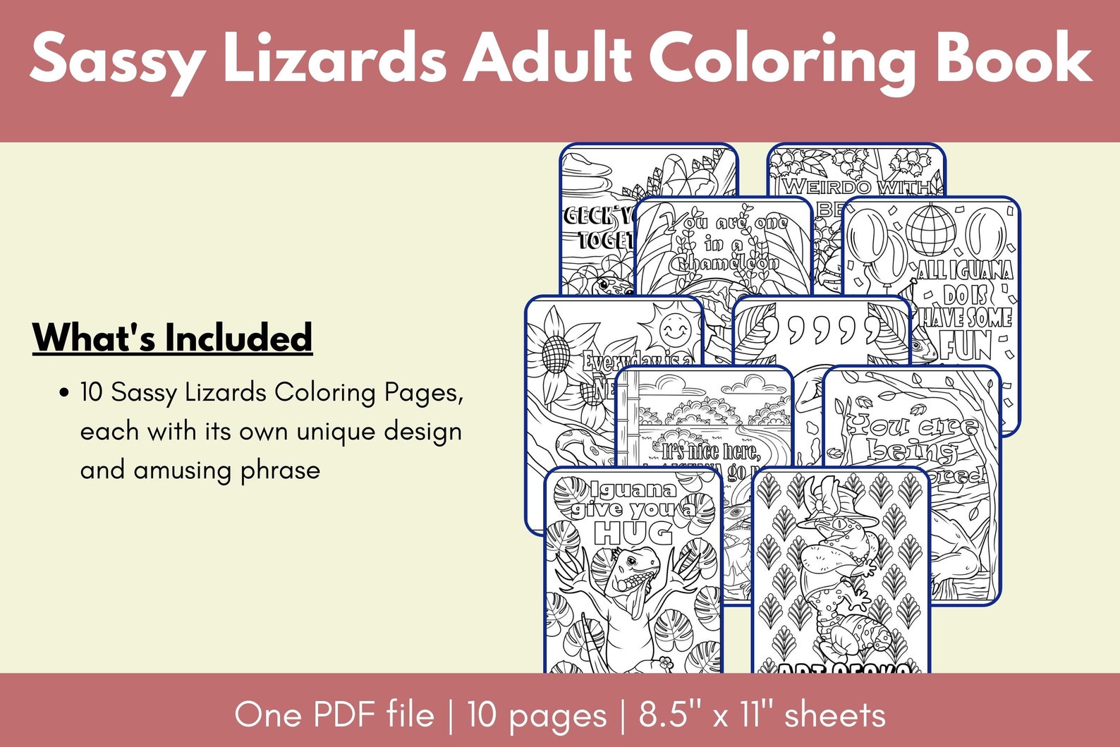 Sassy Lizards Adult Coloring Pages Printable Funny Adult | Etsy