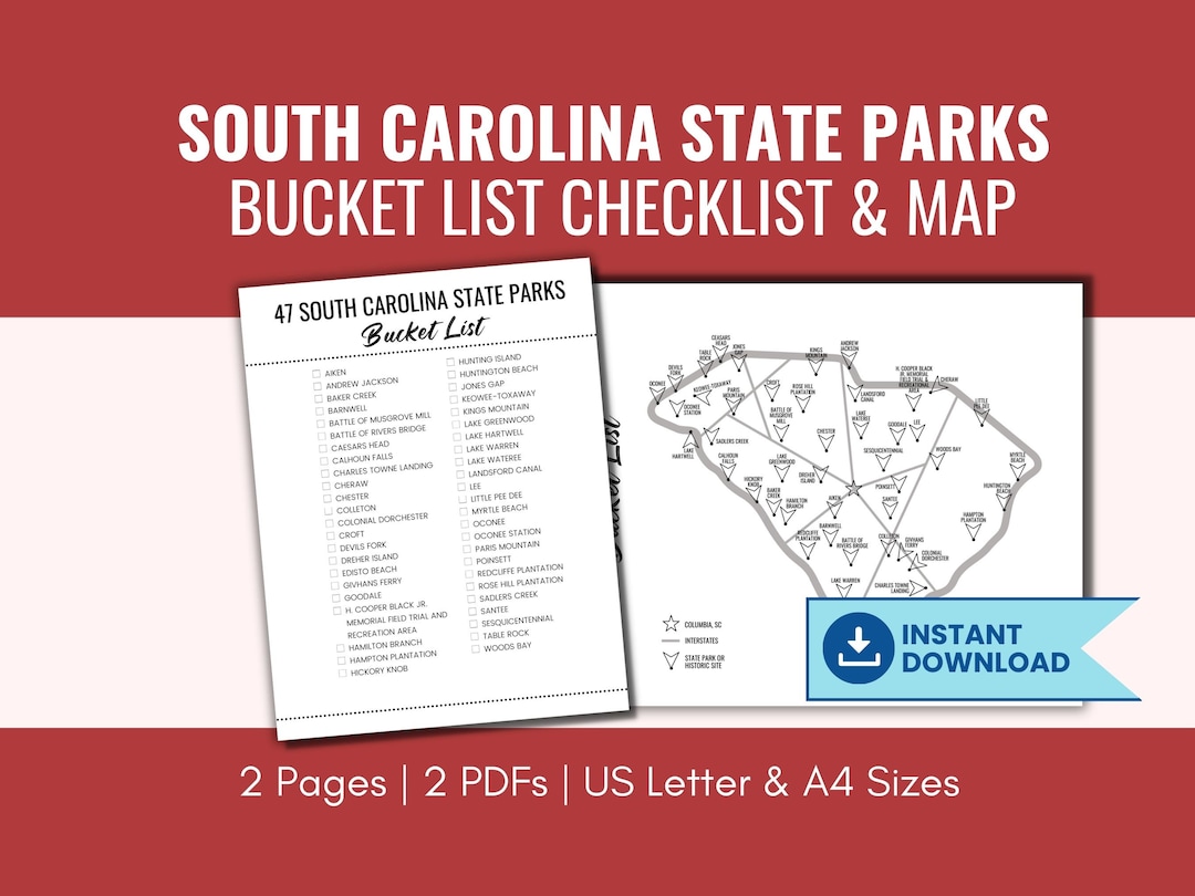 SC State Parks Bucket List Checklist & Map, Printable Parks Travel Map ...