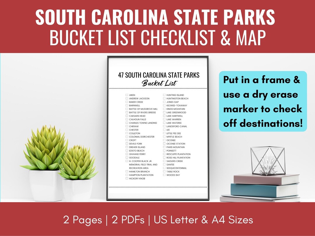 SC State Parks Bucket List Checklist & Map, Printable Parks Travel Map ...