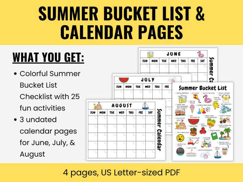 Summer Bucket List for Kids, Colorful Summer Checklist, Summer Break ...
