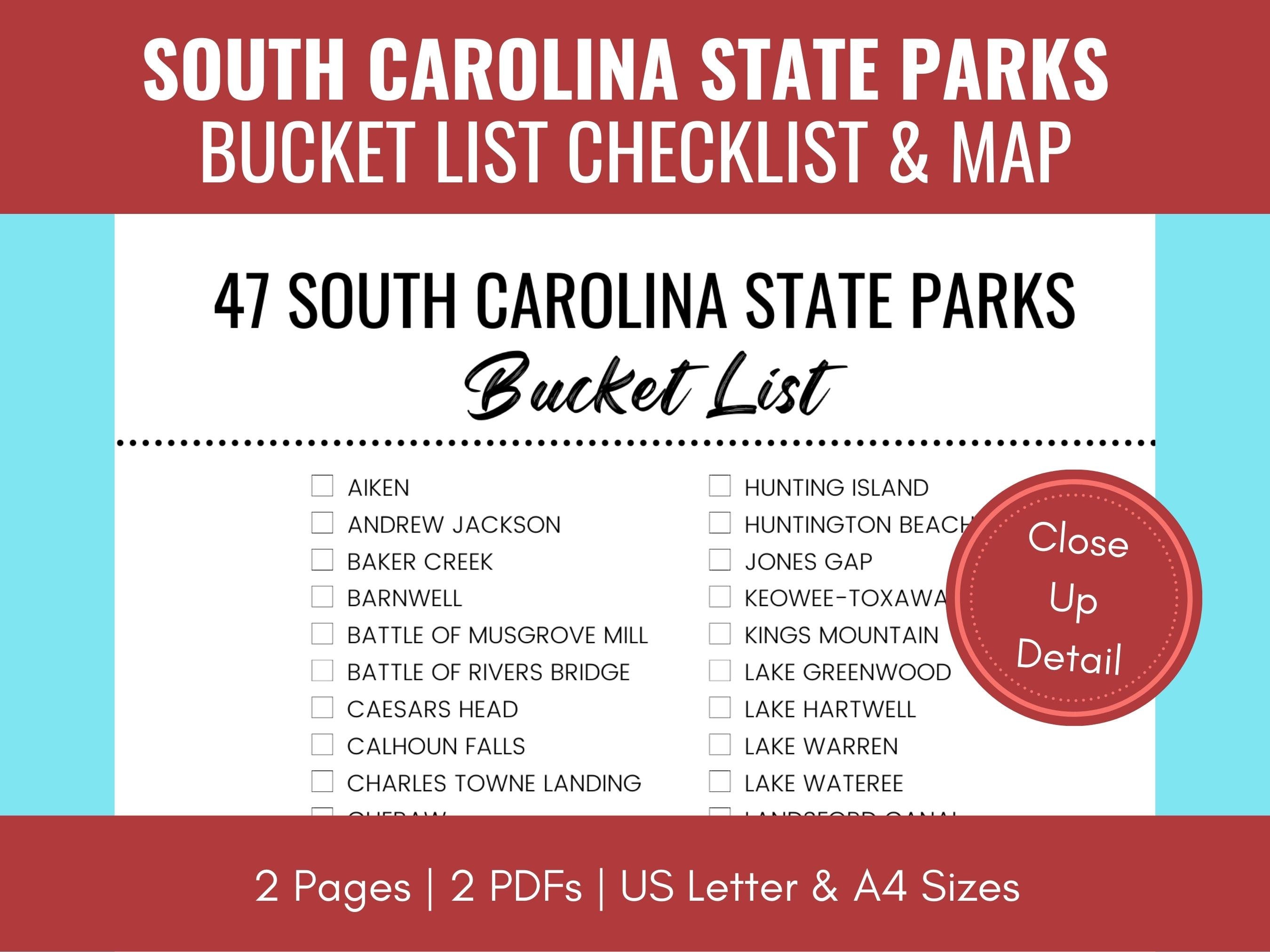 SC State Parks Bucket List Checklist & Map, Printable Parks Travel Map ...