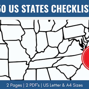 United States Bucket List and Coloring Map PRINTABLE, 50 States ...