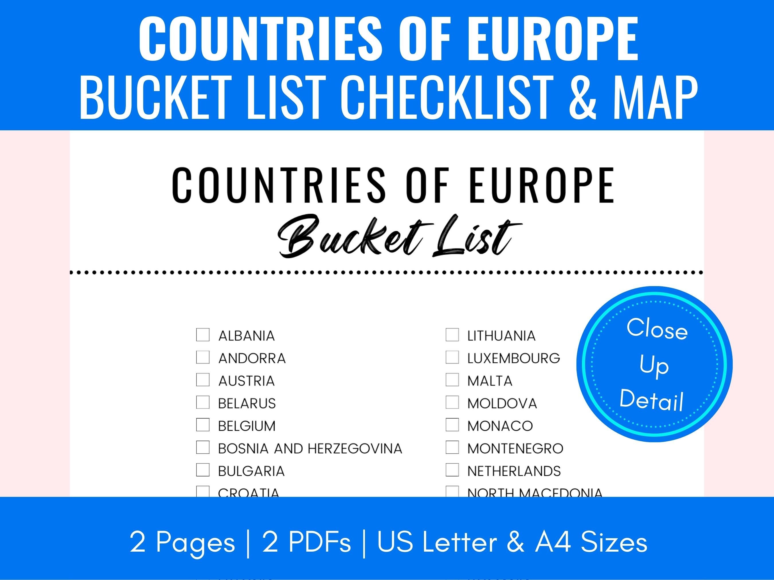 European Countries Checklist at Lula Hurst blog