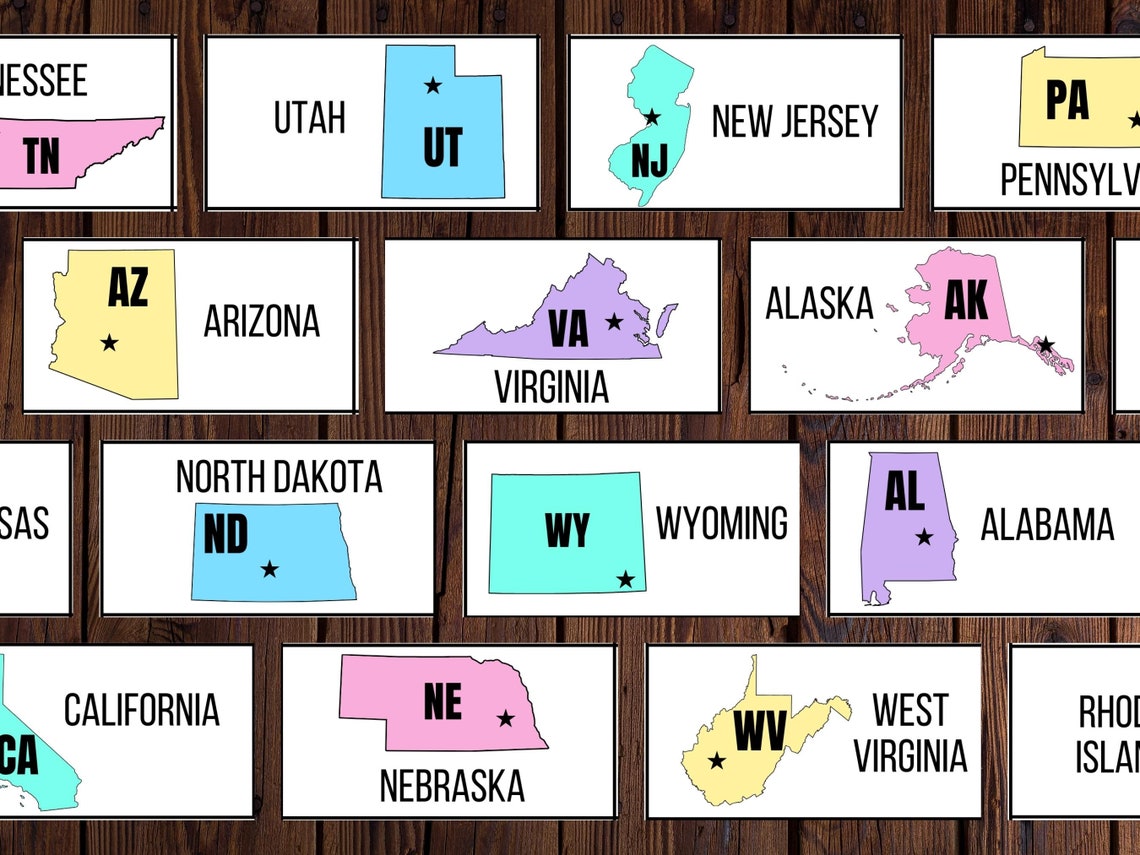 US States and Capitals Flash Cards, Printable States & Capitals ...