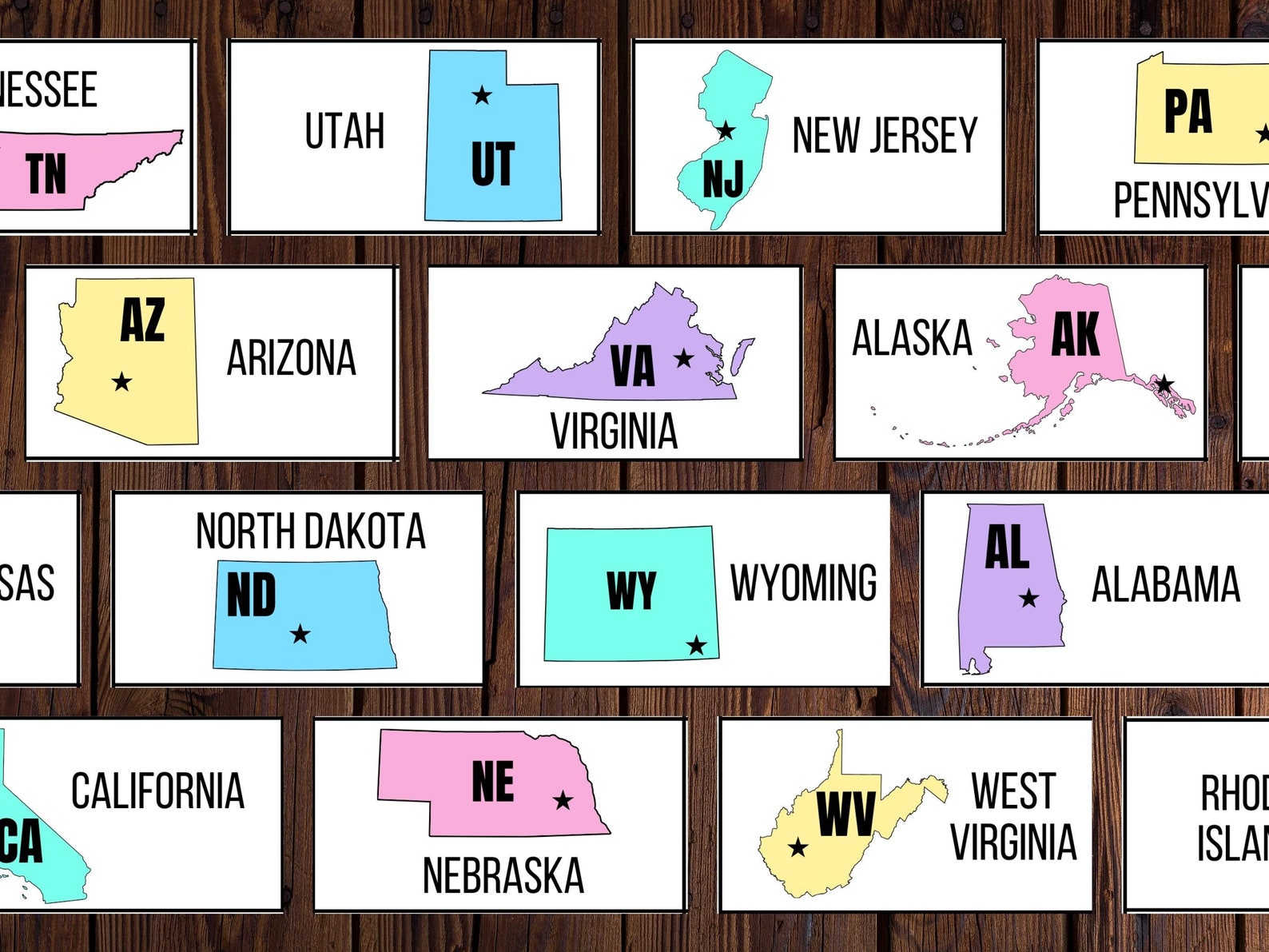 US States and Capitals Flash Cards, Printable States & Capitals ...