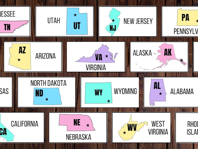 US States and Capitals Flash Cards, Printable States & Capitals ...