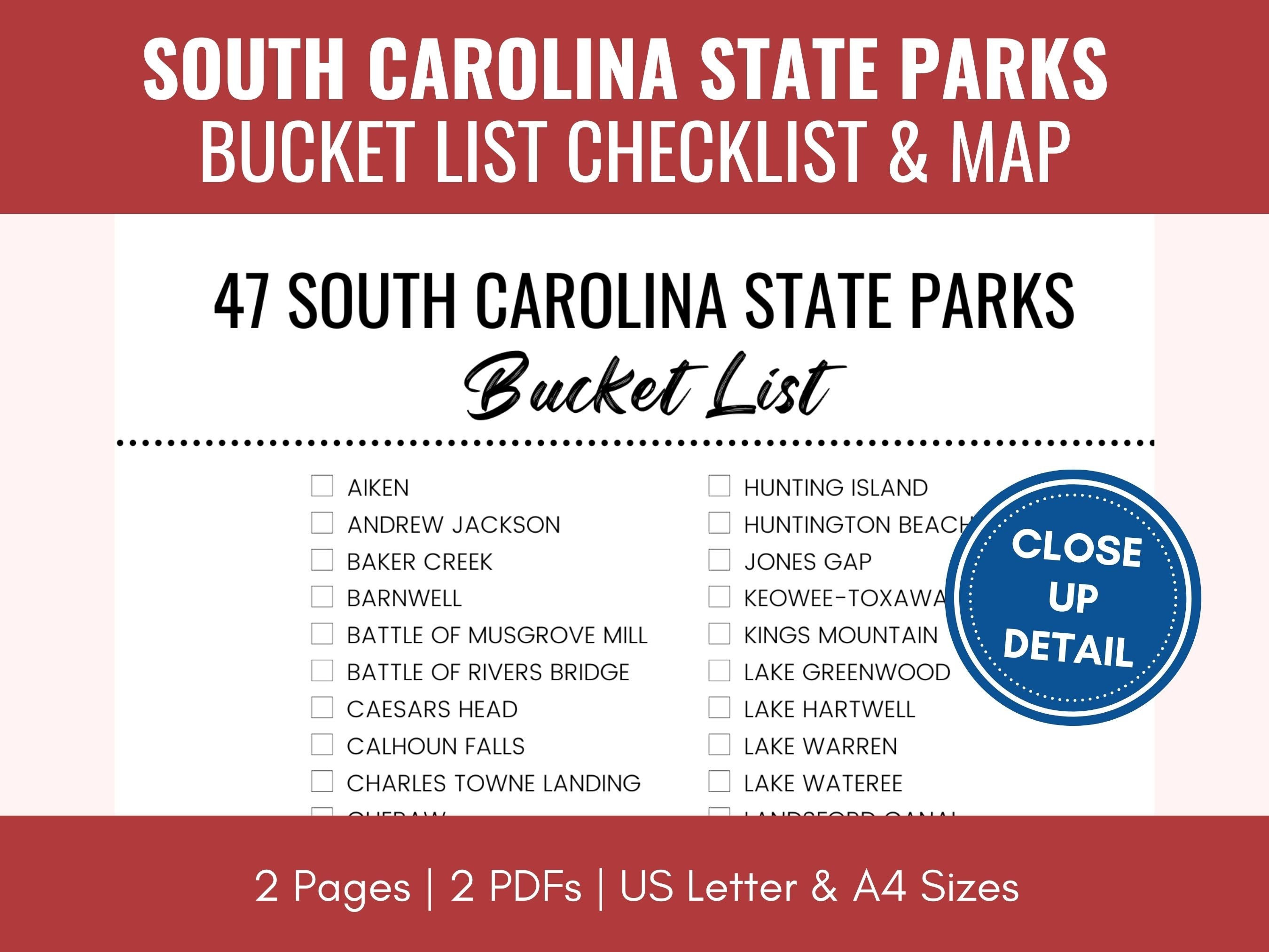 SC State Parks Bucket List Checklist & Map, Printable Parks Travel Map ...
