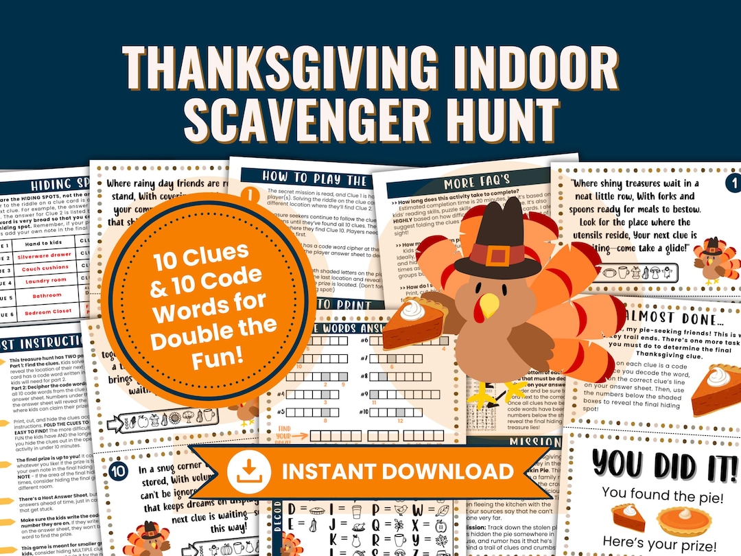 Indoor Thanksgiving Scavenger Hunt, Printable Turkey Treasure Hunt ...
