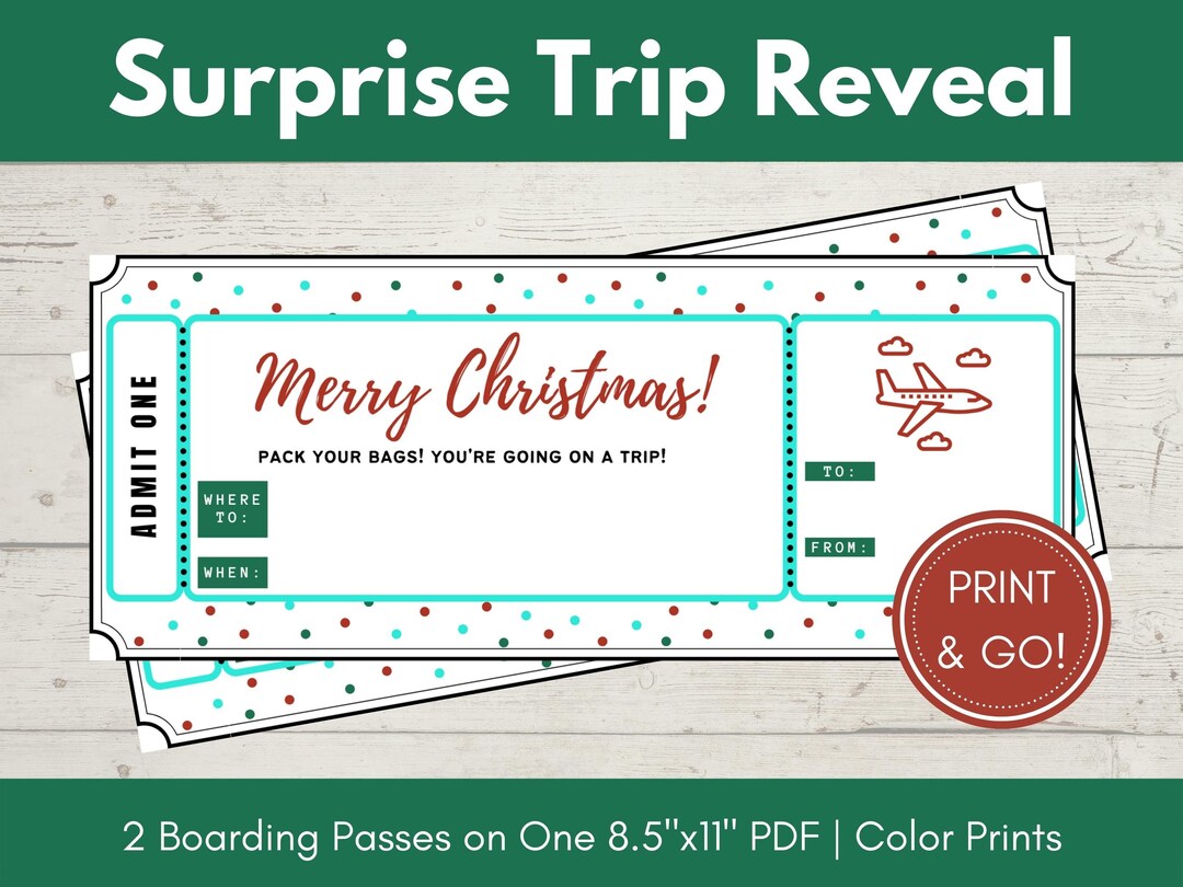 Christmas Surprise Trip Printable Boarding Pass Gift, Surprise Trip ...