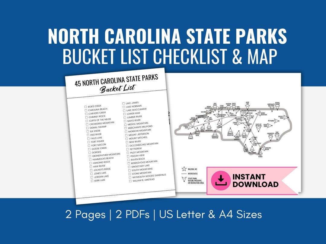 NC State Parks Bucket List Checklist & Map, Printable Parks Travel Map ...