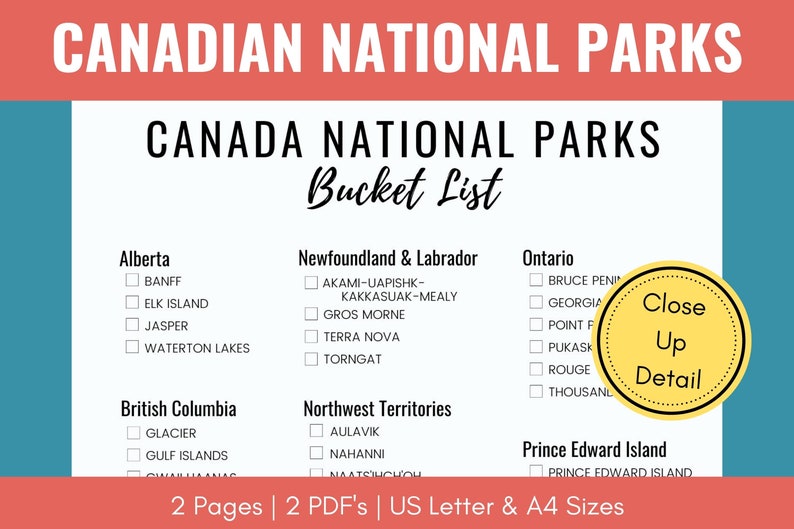 Canada National Parks Bucket List and Map PRINTABLE, 48 Parks Map ...
