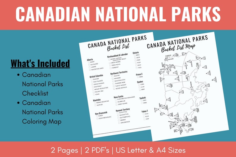 Canada National Parks Bucket List and Map PRINTABLE, 48 Parks Map ...