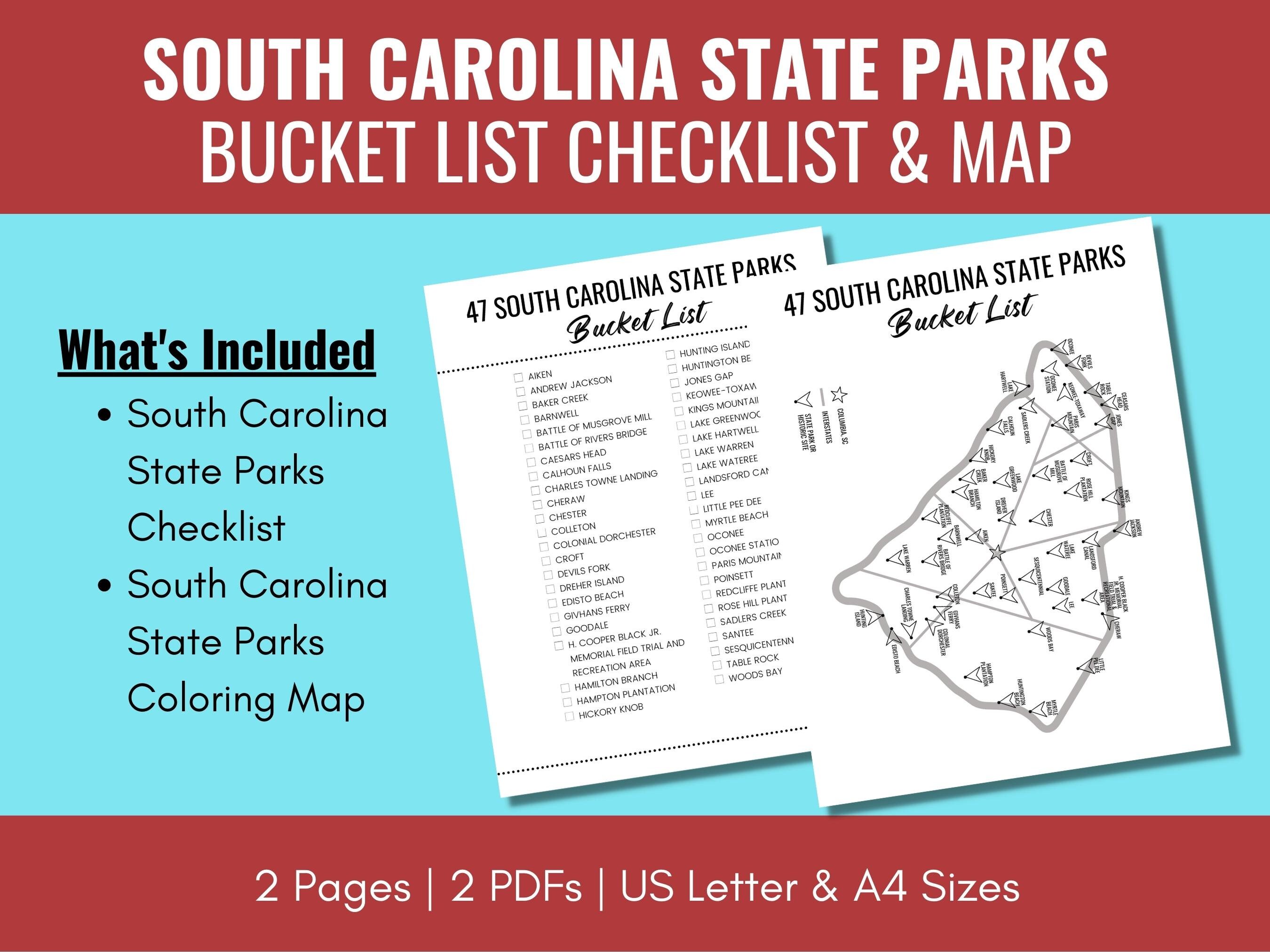 SC State Parks Bucket List Checklist & Map, Printable Parks Travel Map ...