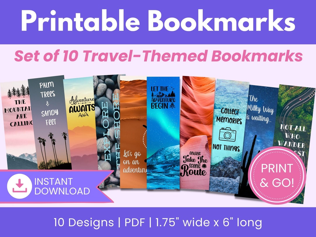 Printable Bookmarks Set of 10 Travel-themed Inspirational - Etsy