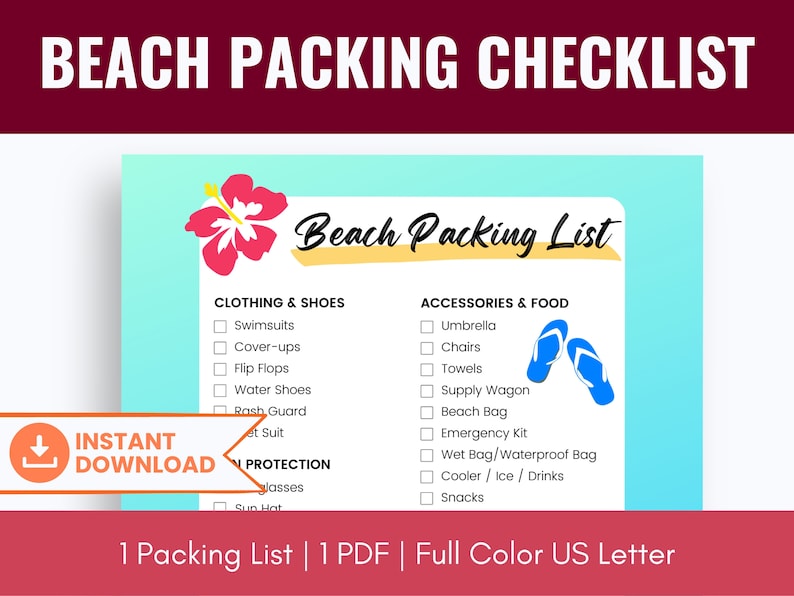 Beach Packing List PDF, Printable Beach Trip Packing Checklist, Beach ...