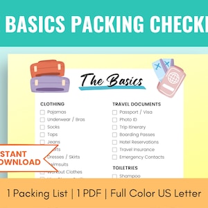 The Basics Travel Packing List PDF, Printable Packing Checklist ...