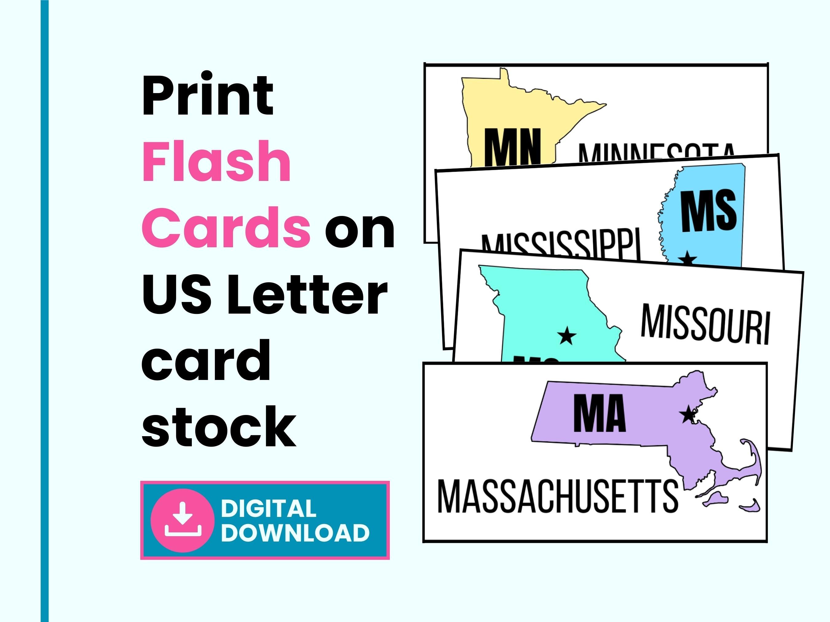 US States and Capitals Flash Cards, Printable States & Capitals ...