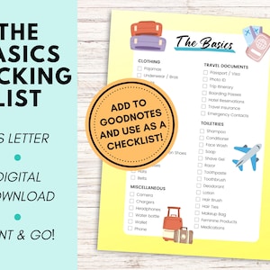 The Basics Travel Packing List PDF, Printable Packing Checklist ...