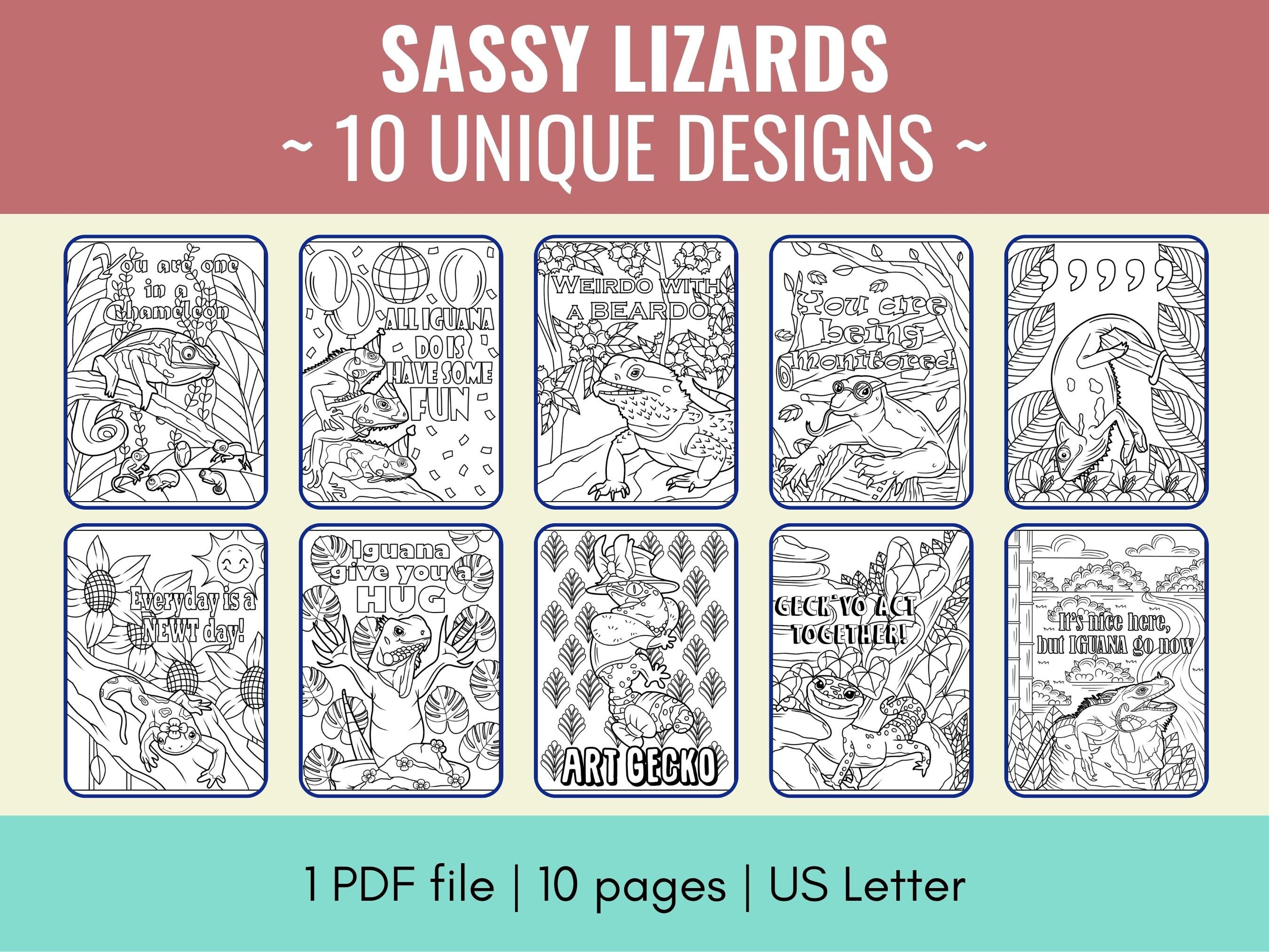 Sassy Lizards Adult Coloring Pages Printable Funny Adult - Etsy